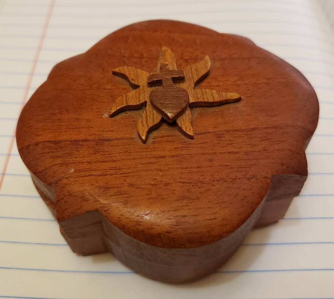 Wooden Keepsake or Hidden Treasure Box With Flame and Sacred Heart ...