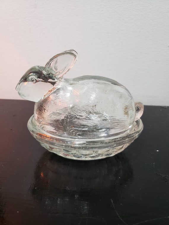 Glass Rabbit Bunny Trinket Box Luminarc France - Gem