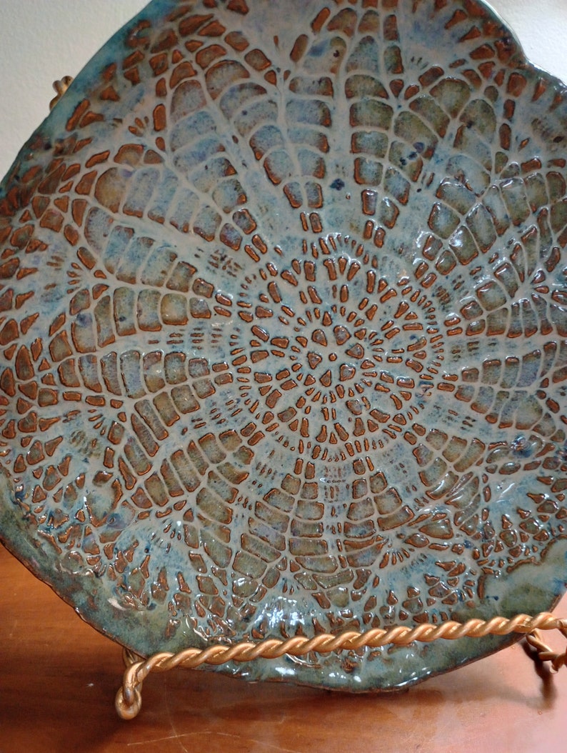 Freeform Studio Ceramic Slab Radia Green Glaze and Brown Glaze Mandala ...