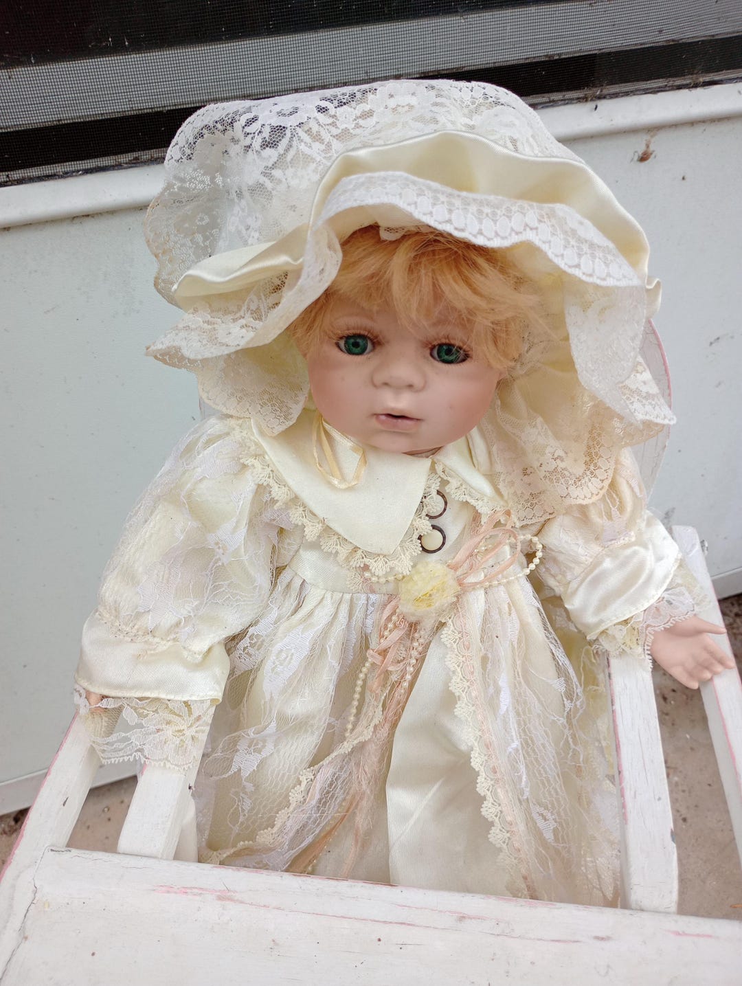 Doll, Porcelain Doll by Duck House Heirloom Doll With Blue Eyes and ...