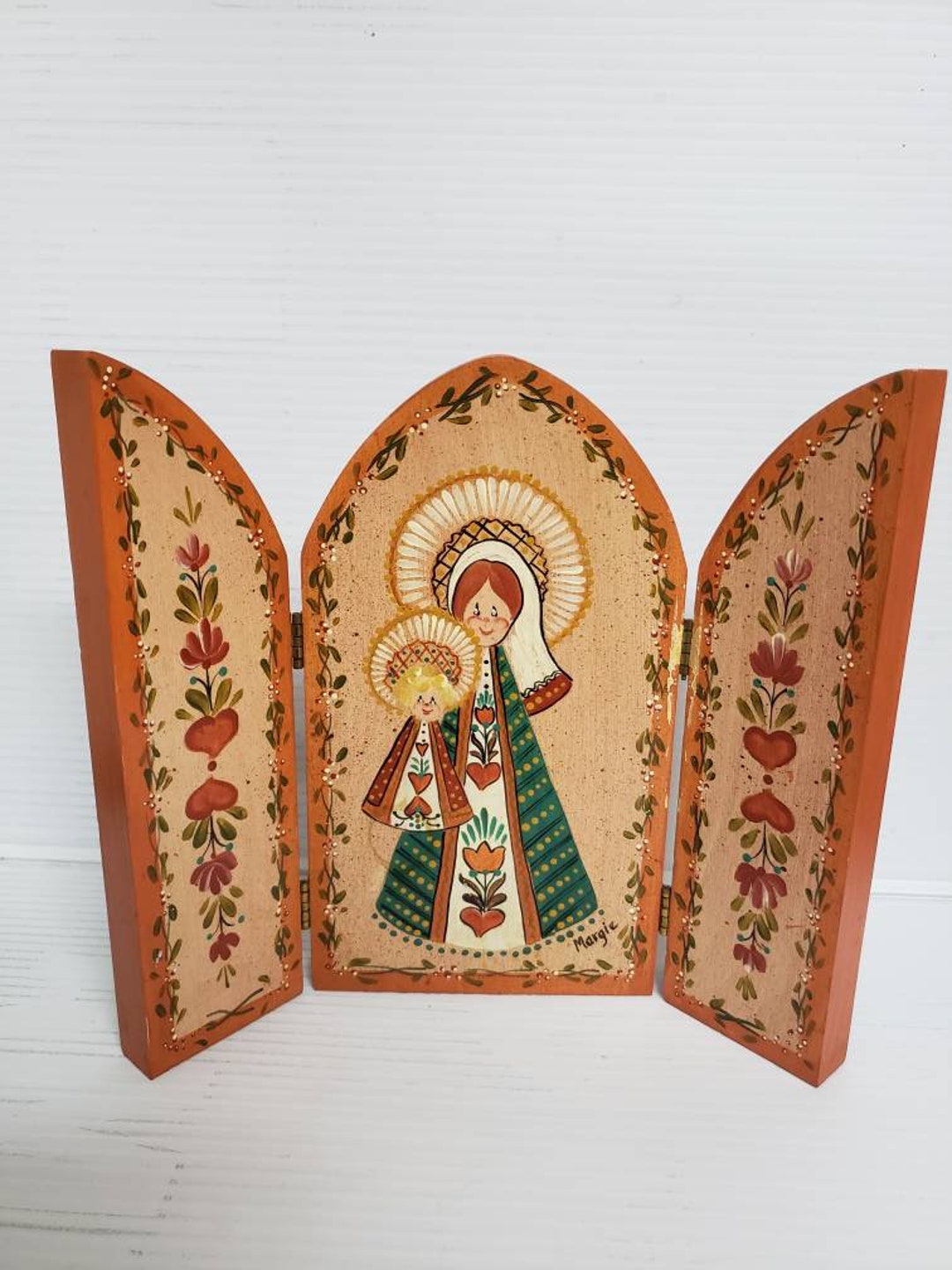 Wooden Triad Mother and Child Table Top Handpainted Religious Decor ...