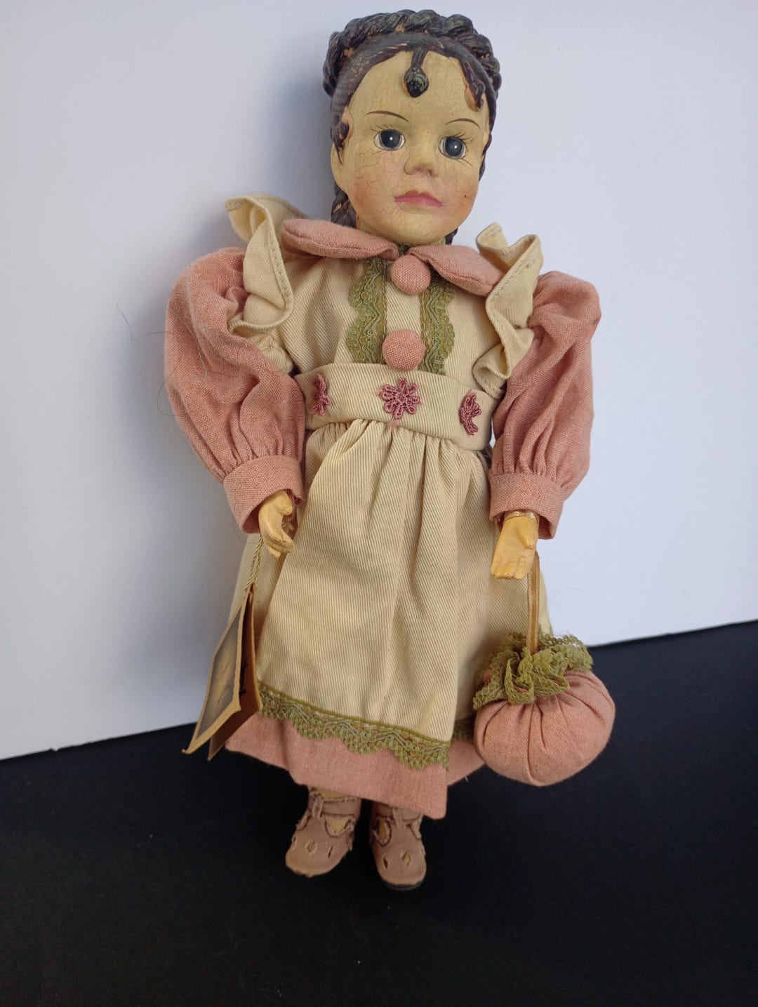 Agnes Doll: Crackle Texture, Mauve Dress, Purse Bag. - Etsy