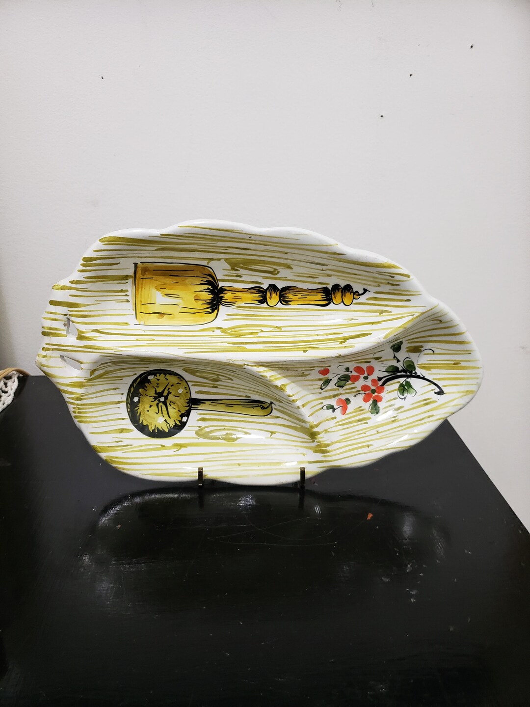 Italian Three Section Plate With Yellow and Black Motif, Three Section ...