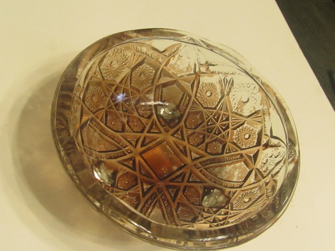 Champaigne Hobstar Pattern Glass Bowl Flash Color Technique - Etsy