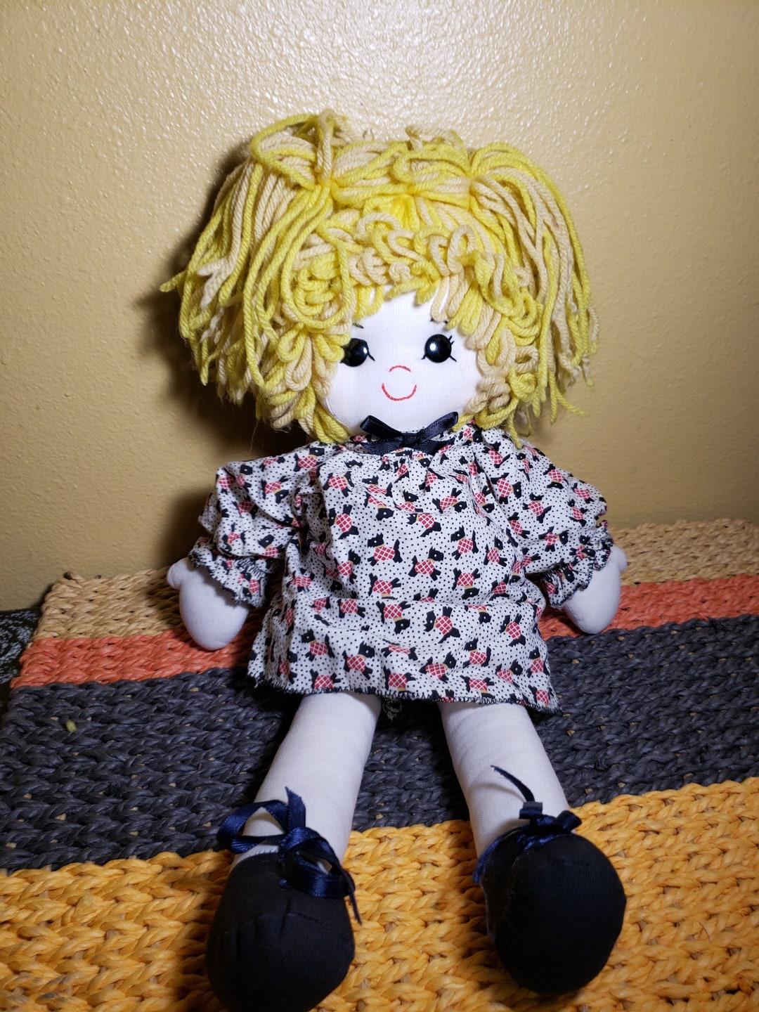 Handmade, Rag Doll Yellow Hair With Scotty Dog Dress - Etsy