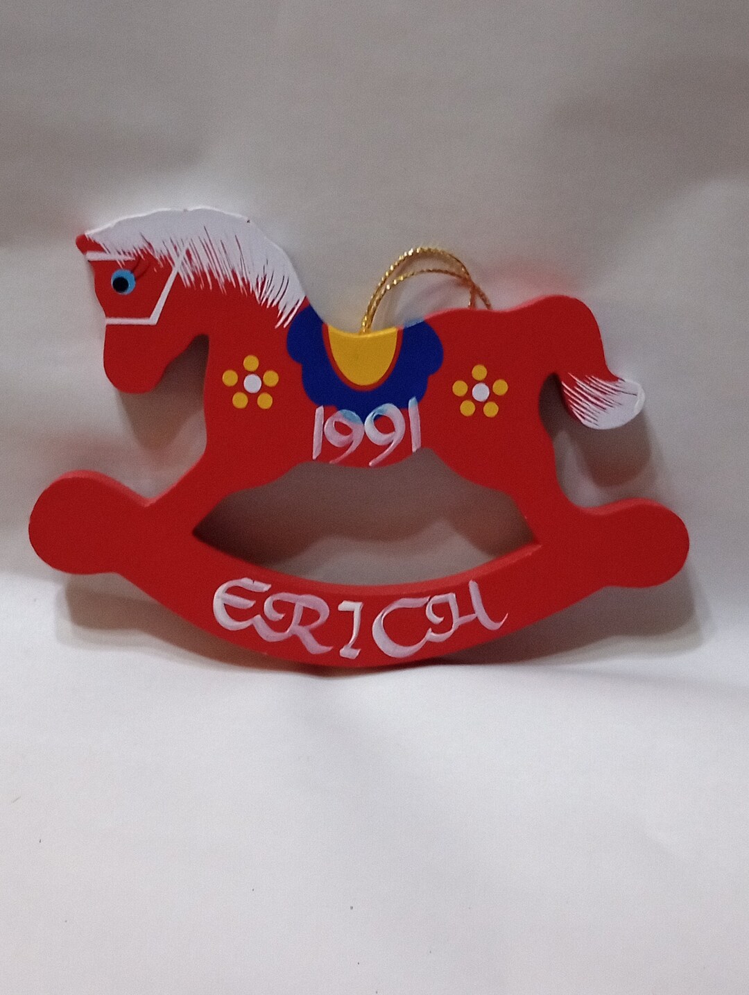 Hand Painted Wooden Red Rocking Horse Ornament Mark 1991 ERICH, - Etsy