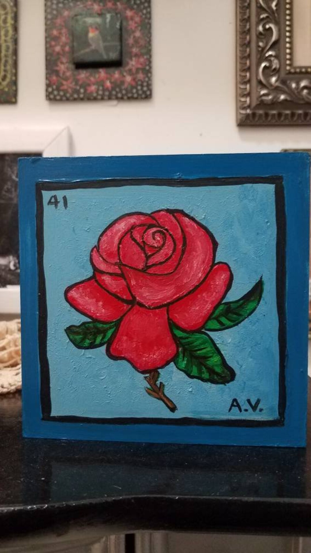 The Rose, Loteria, La Rosa, Red Rose, Mexican Bingo, Acrylic Painting ...