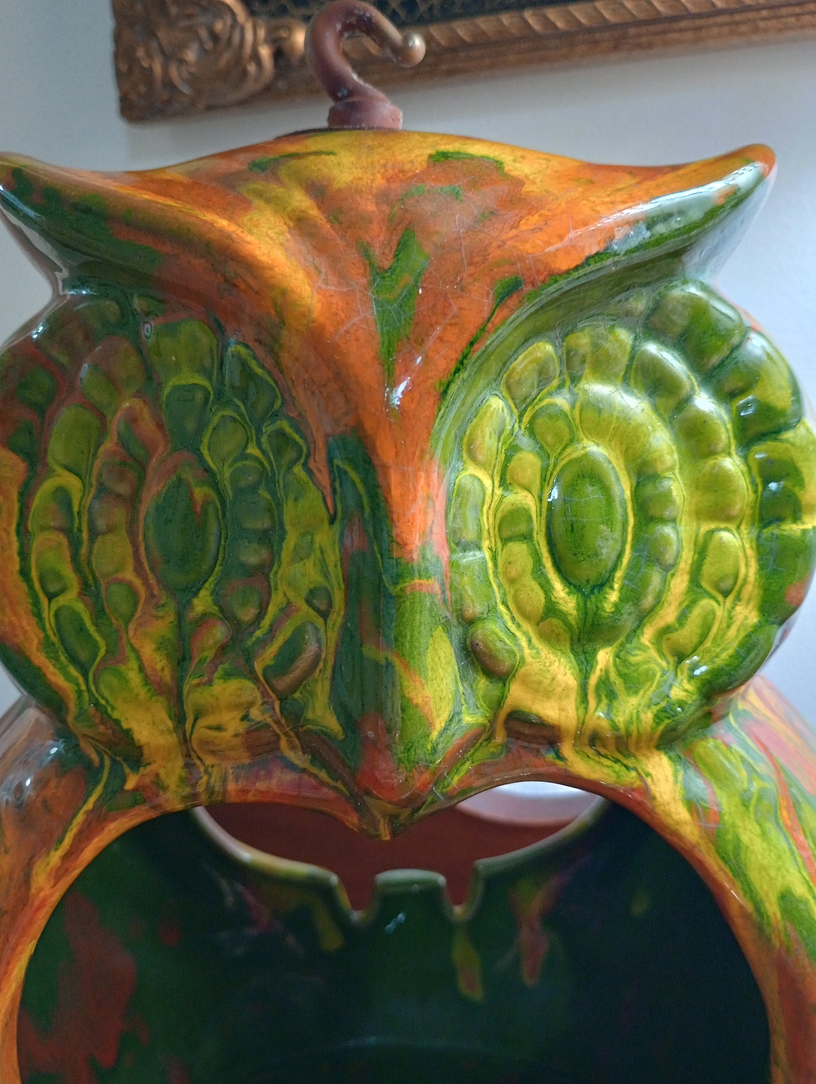 Vintage Ceramic Hanging Large Green Glaze Ashtray Owl That Holds ...