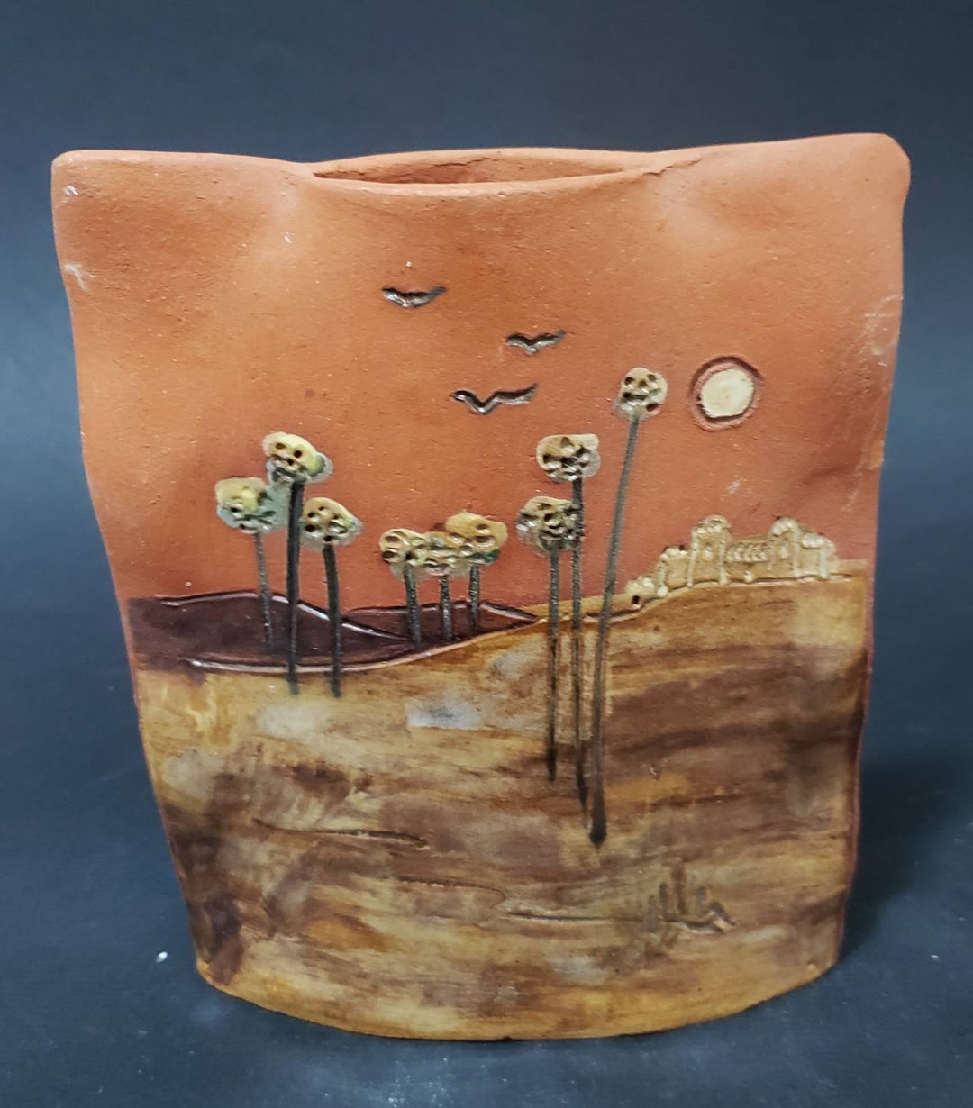 Barro Red Clay Landscape Vase Signed - Etsy