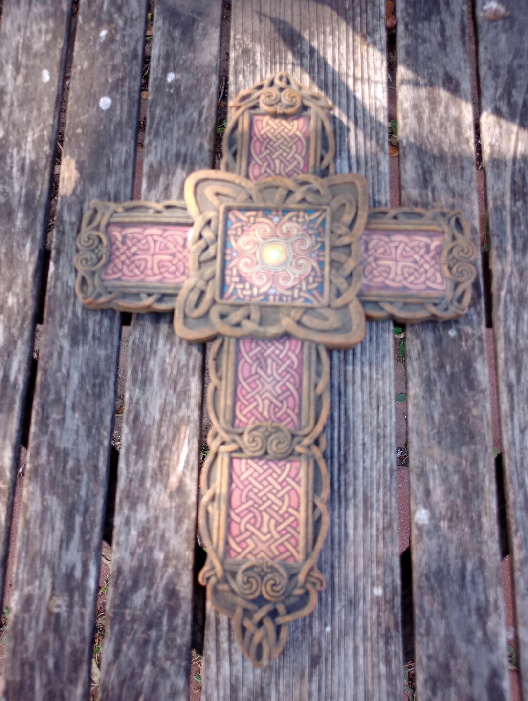 Ceramic Latin Like Gothic Cross Crucifix With Pink Decals From Bella ...