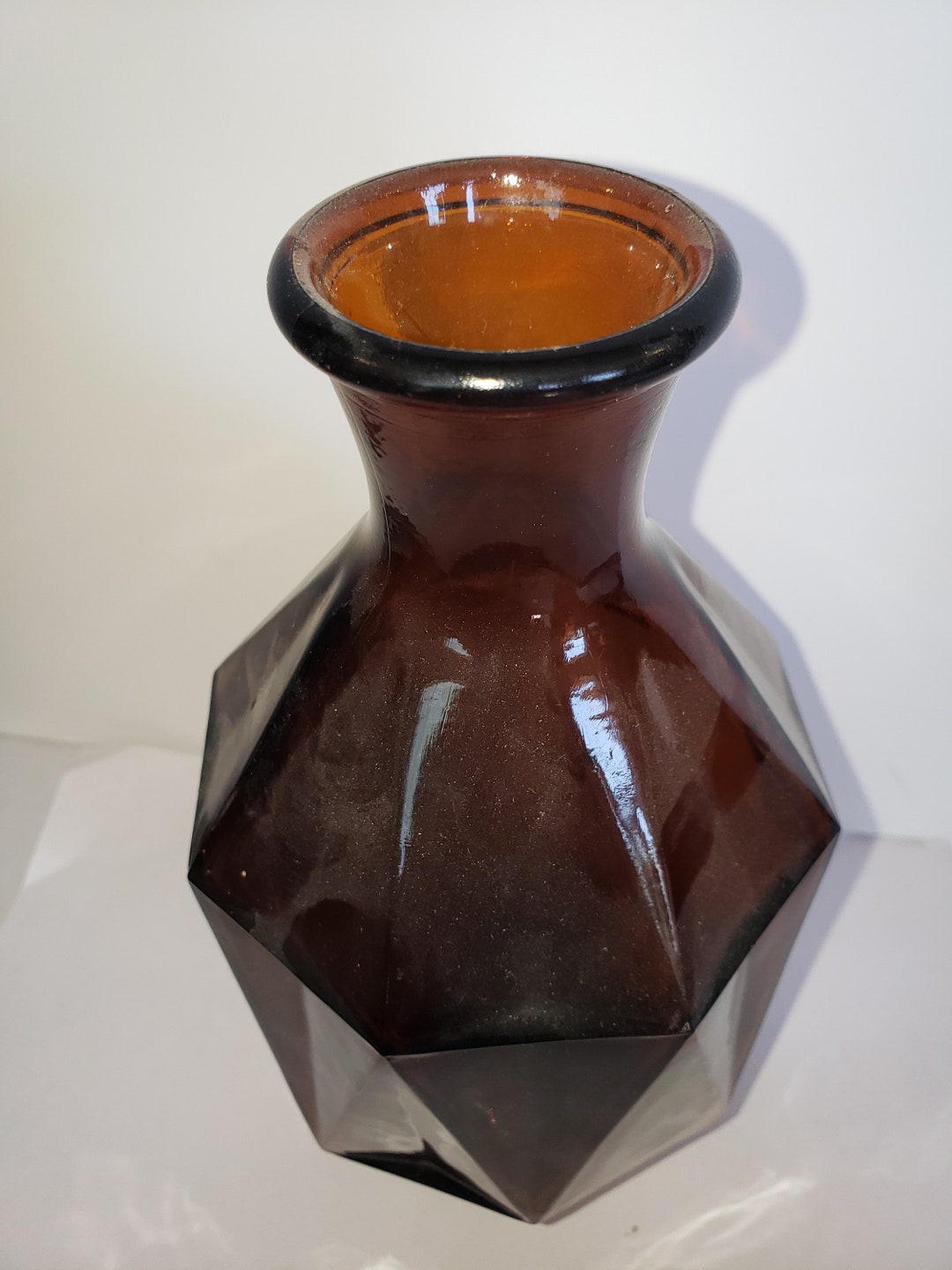 Amber Glass Jar, Jug, Vase, or Decanter With Triangle Motif Cut Shape ...