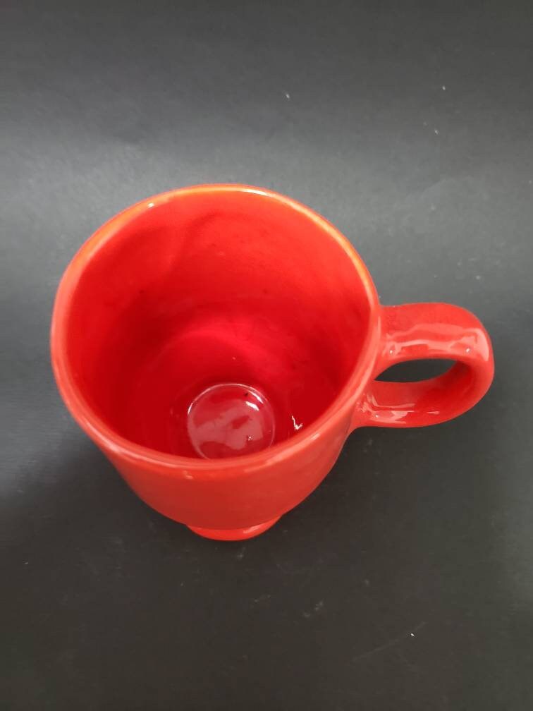Ceramic Footed Pottery,, Bright Red Cup, Mug, Teacup, Chocolate Cup ...