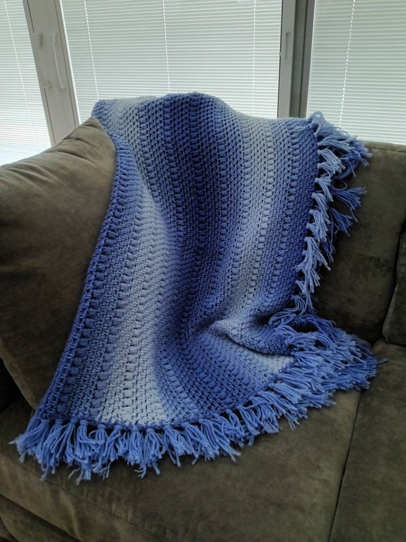 Blue Ombre Throw Afghan, With Fringe, Soft, Washable - Etsy