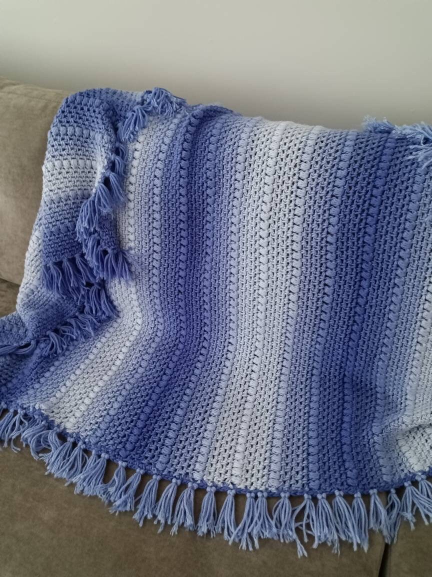 Blue Ombre Throw Afghan, With Fringe, Soft, Washable - Etsy