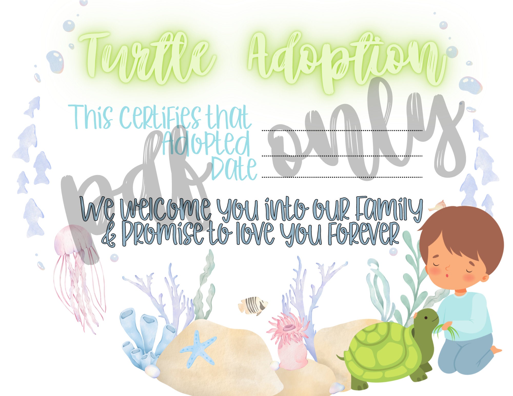 Turtle Adoption Certificate Multipack, Turtle Printable, Digital Print ...