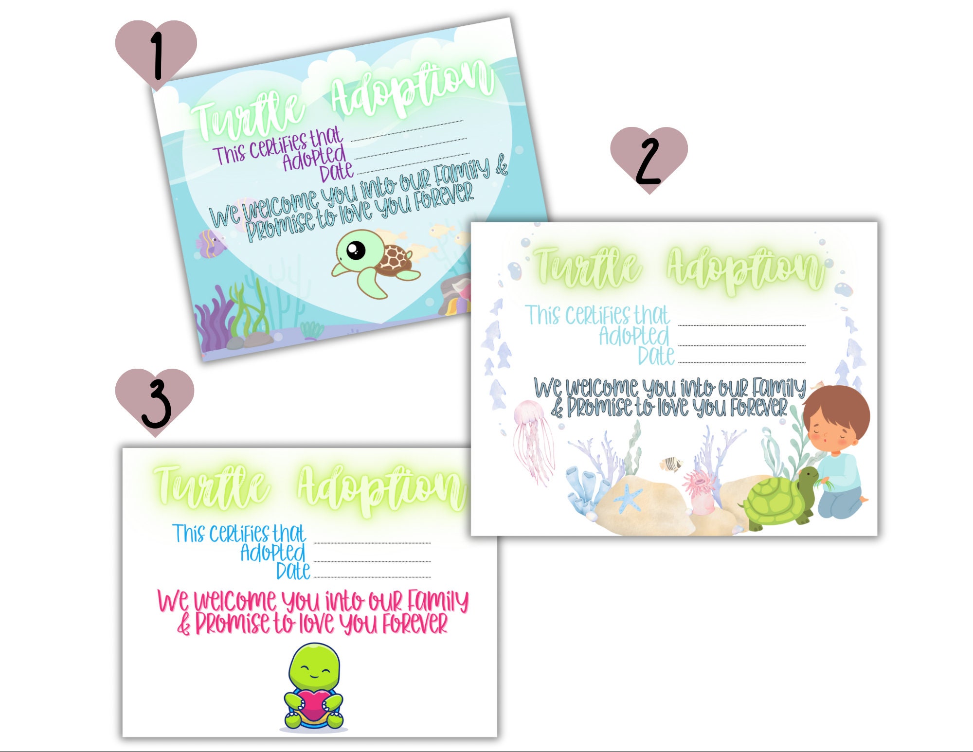 Turtle Adoption Certificate Multipack, Turtle Printable, Digital Print ...
