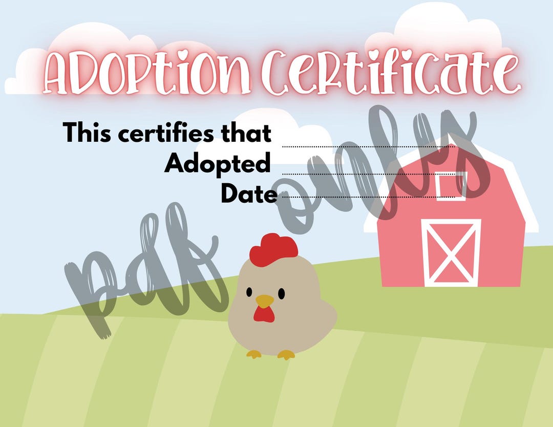 Chicken Adoption Certificate, Chicken Printable, Printable Product Tag ...