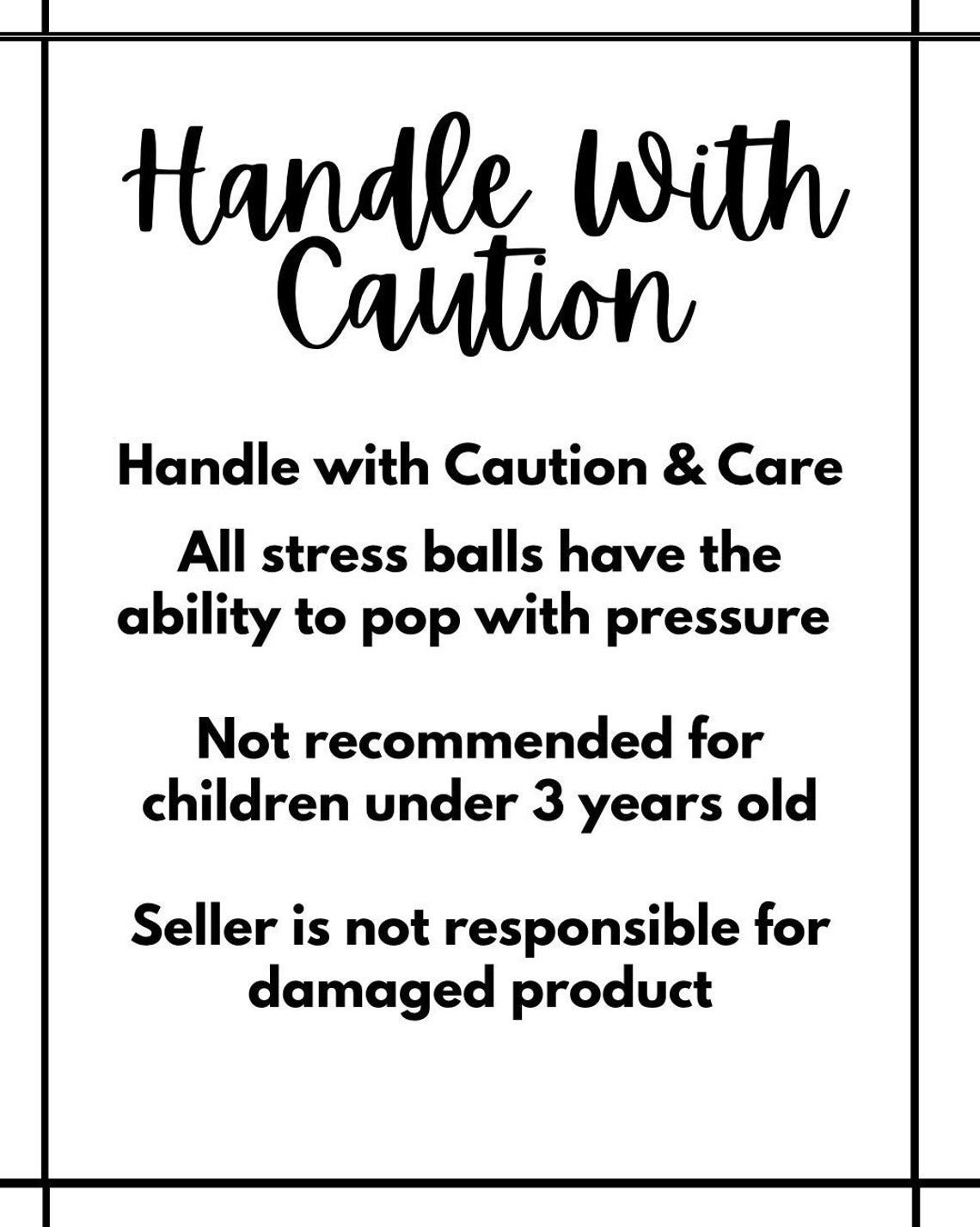 Stress Ball Safety Tags, Handle With Caution, Care Instructions Tag ...