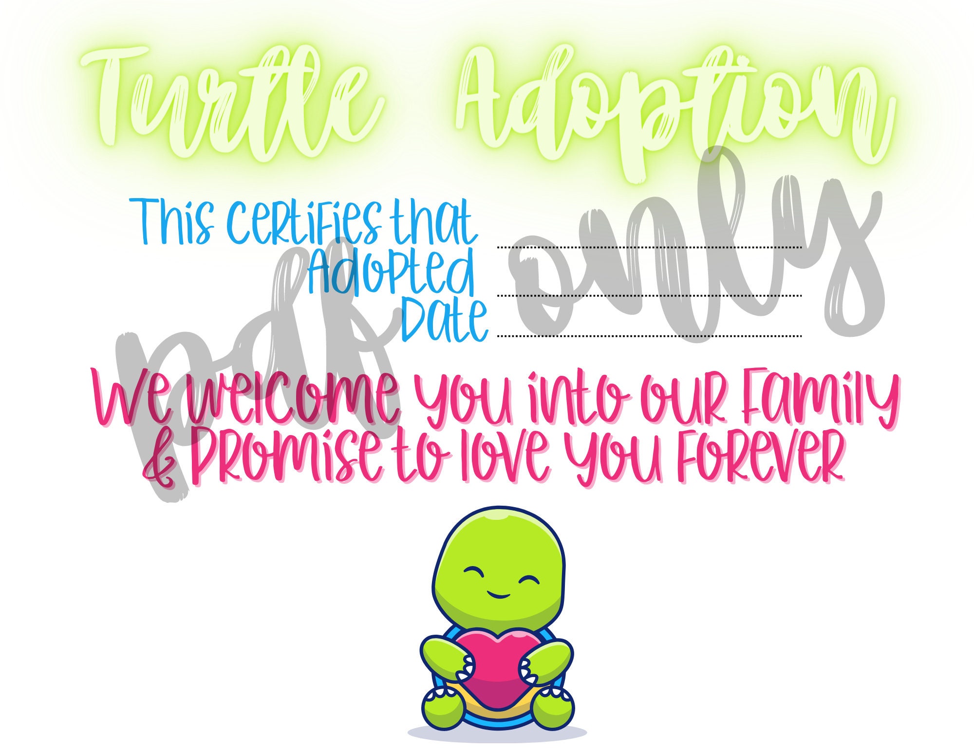 Turtle Adoption Certificate Multipack, Turtle Printable, Digital Print ...