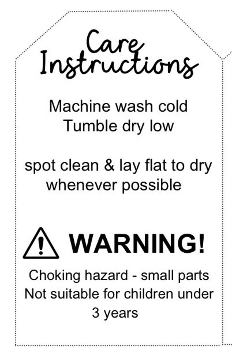 Care Instructions Product Tag, Printable, Digital Print, PDF File ...
