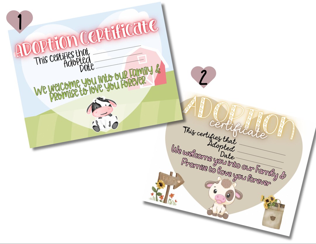 Baby Cow Adoption Certificate Combo Pack, Baby Cow Printable, Digital ...
