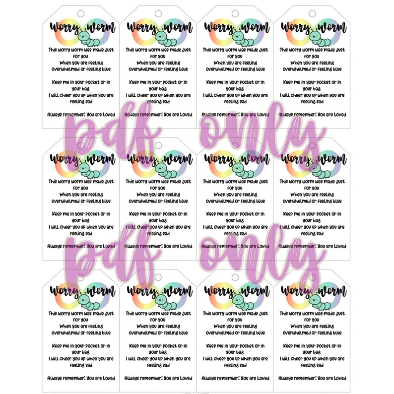 Worry Worm Product Tags, Printable, Digital Print, PDF File, Crochet ...