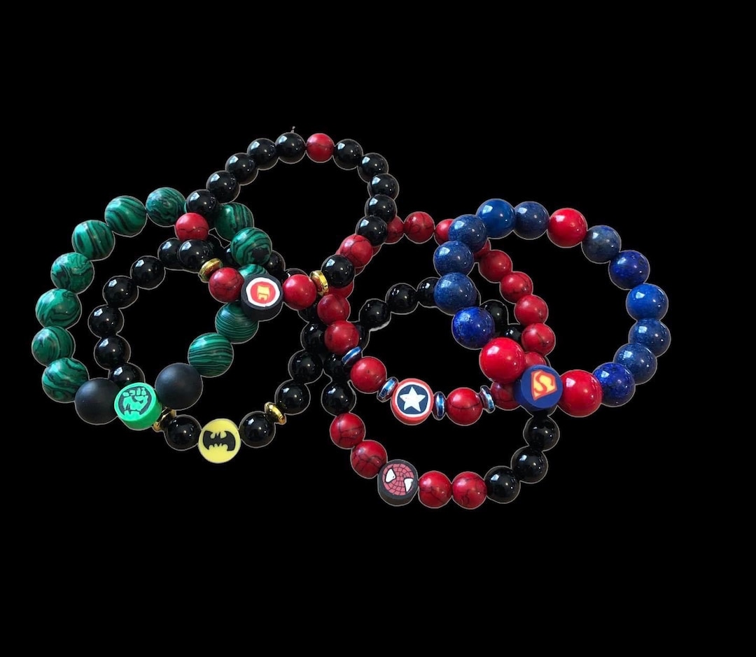 Childrens Superhero Individual Beaded Stretch Gemstone Bracelet sold as ...