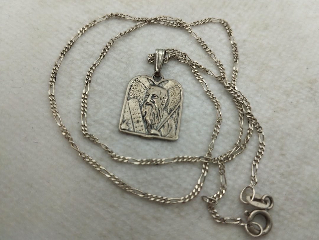 Moses Hebrew Ten Commandments Silver Charm Pendant and Necklace - Etsy