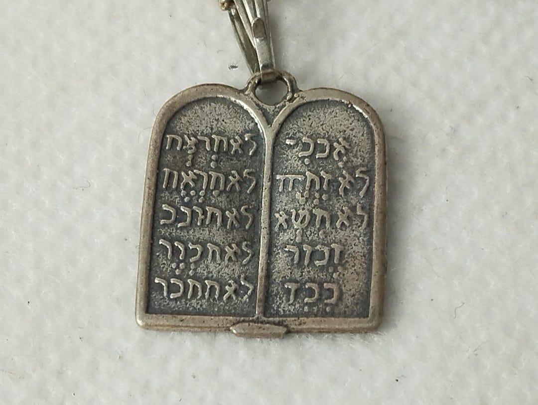 Moses Hebrew Ten Commandments Small Silver Charm Pendant and Necklace ...