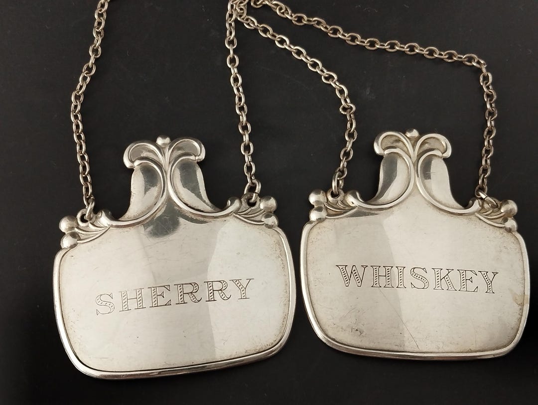 Whiskey and Sherry Bottle Labels Vintage Sterling Silver - Etsy
