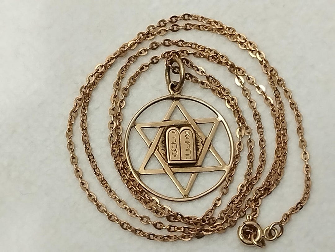 The Ten Commandments With David's Shield 14k Gold Pendant and 14k Gold Necklace - Etsy