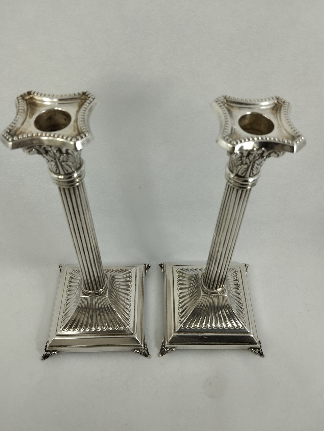 Pillar Shaped Silver Candle Stick Holders Quite Large and Beautiful - Etsy