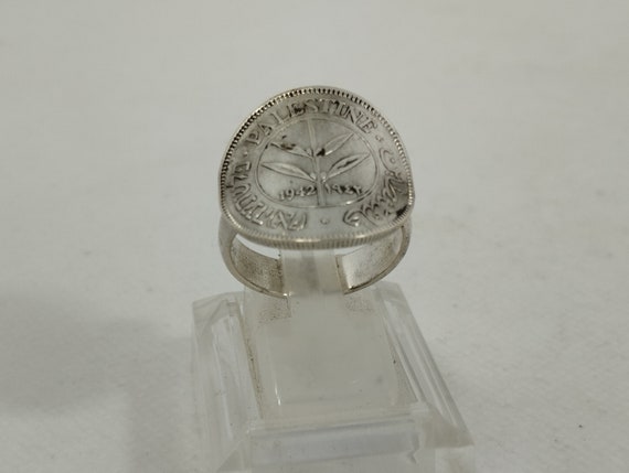Vintage 1942 Palestine Silver 50 Mils Coin Ring - Gem