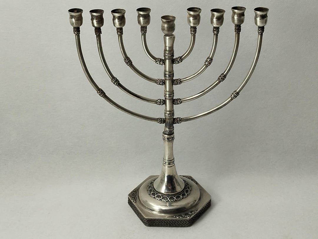 Rare Vintage Small Hanukkah Menorah Silver 925 Filigree Yemenite Type ...