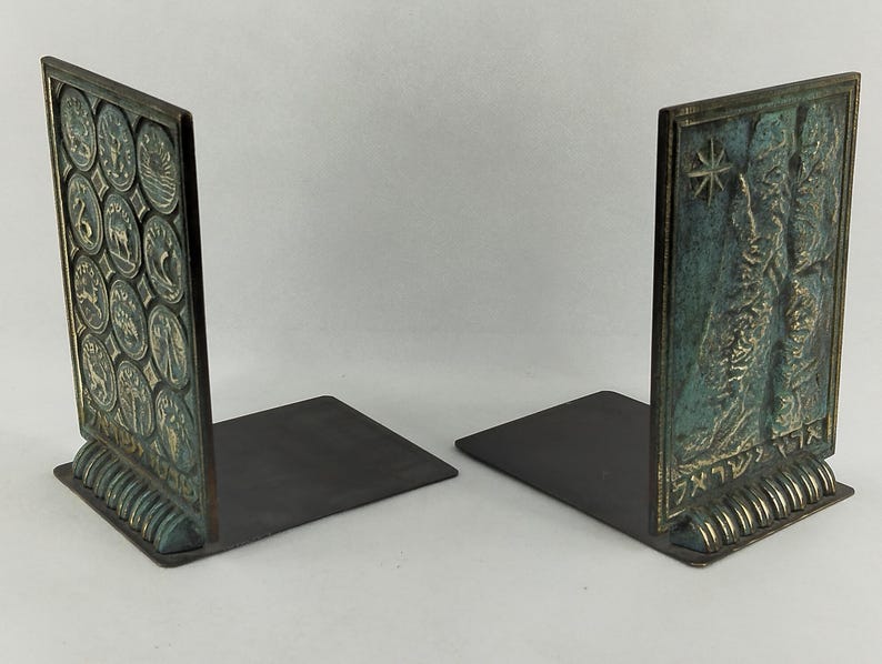 Rare 1940s Bookends Israel Map Names & Symbols of the 12 Ancient Tribes ...