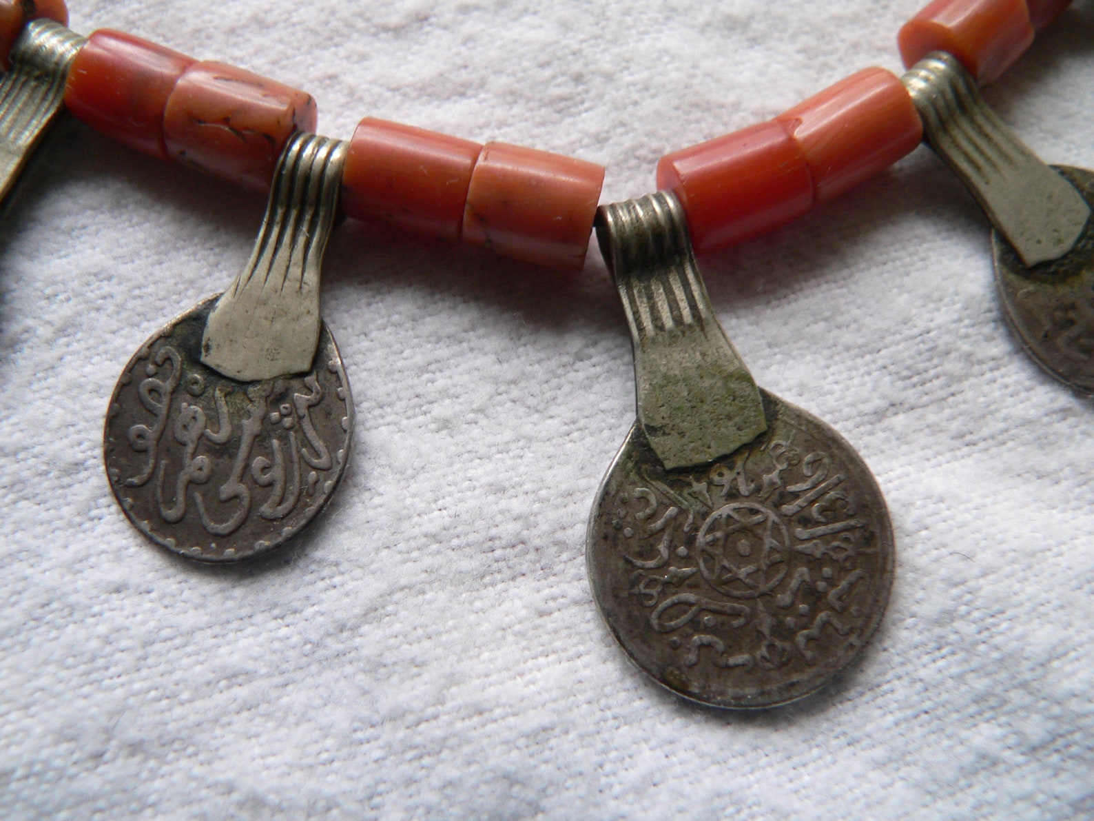 Antique Moroccan Old Silver Berber Coin Necklace With Natural Coral ...