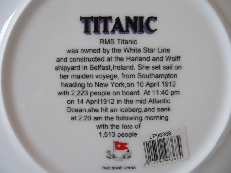 White Star Line Titanic Bone China 20cm Plate Collectible Souvenir - Etsy