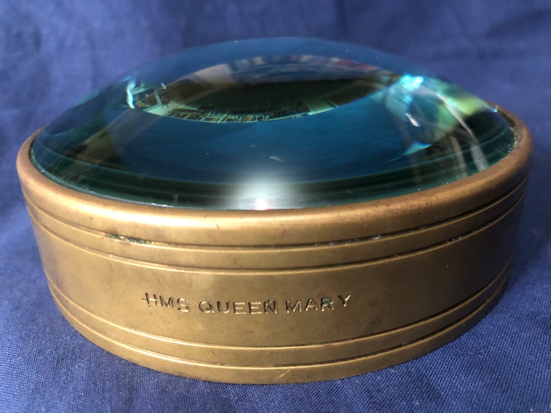 HMS QUEEN MARY Nautical Chart Lens 12cm Brass Map Enlarger Glass ...