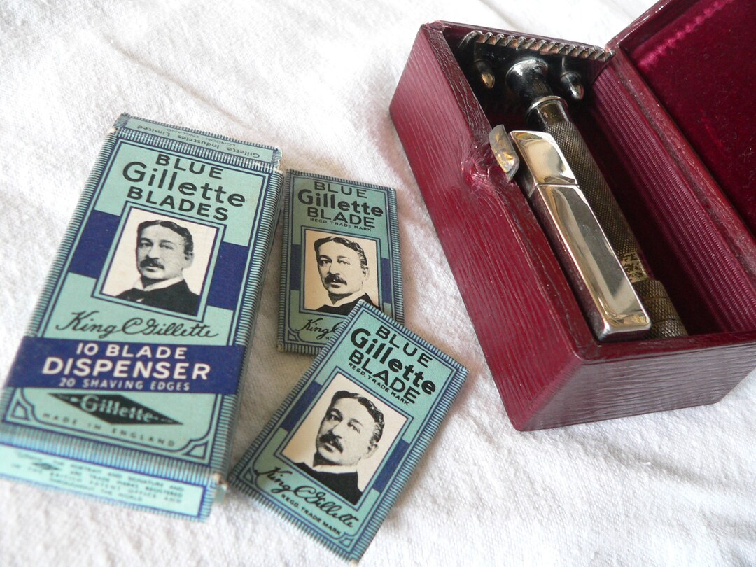 Vintage Safety Razor Set in Original Case English 2 Blue Gillette ...