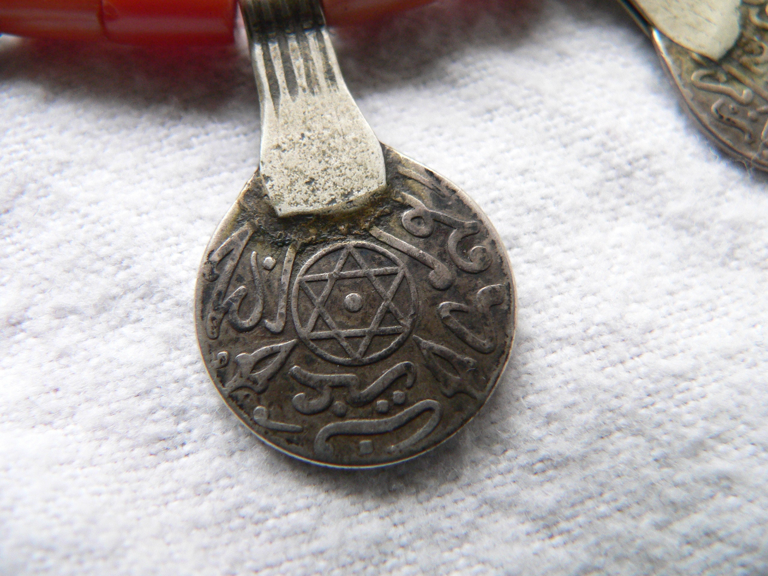 Antique Moroccan Old Silver Berber Coin Necklace With Natural Coral ...