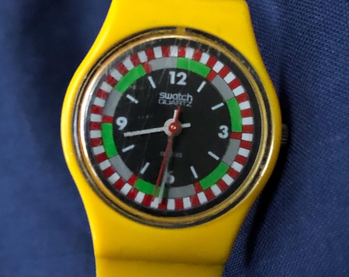 Rare Vintage Swatch Watch Yellow Racer LJ100 Ladies 1984 Spring Summer ...