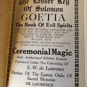 The Lesser Key of Solomon Goetia the Book of Evil Spirits Dr. L W De Laurence 1916 First Edition ...