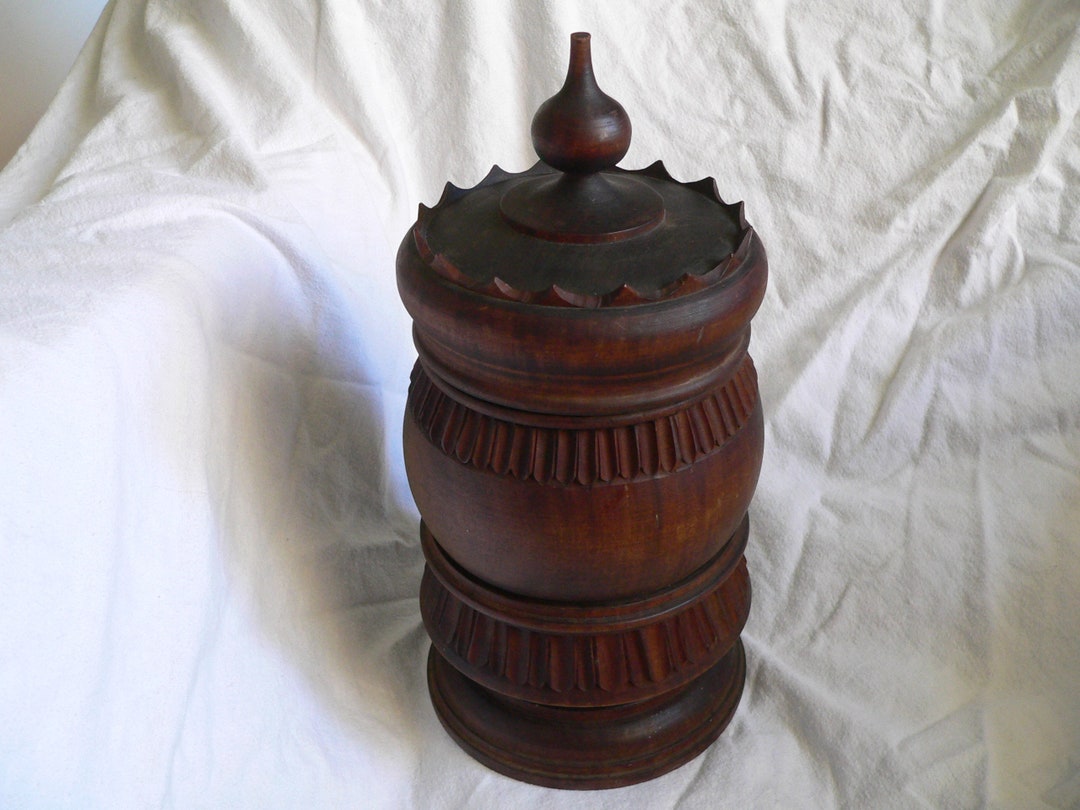 Hand Carved Antique Treen Tobacco Jar Lidded Pot Treenware 19th Century ...