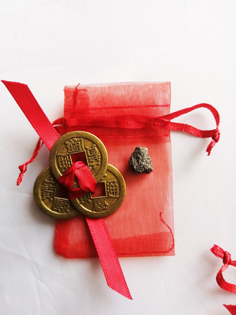Feng Shui Charm 3 Chinese Coins Red Ribbon & Crystal X1 - Etsy