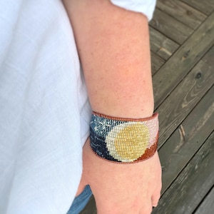 Sun and Moon Bead Loom Woven Leather Trimmed Cuff Bracelet - Etsy