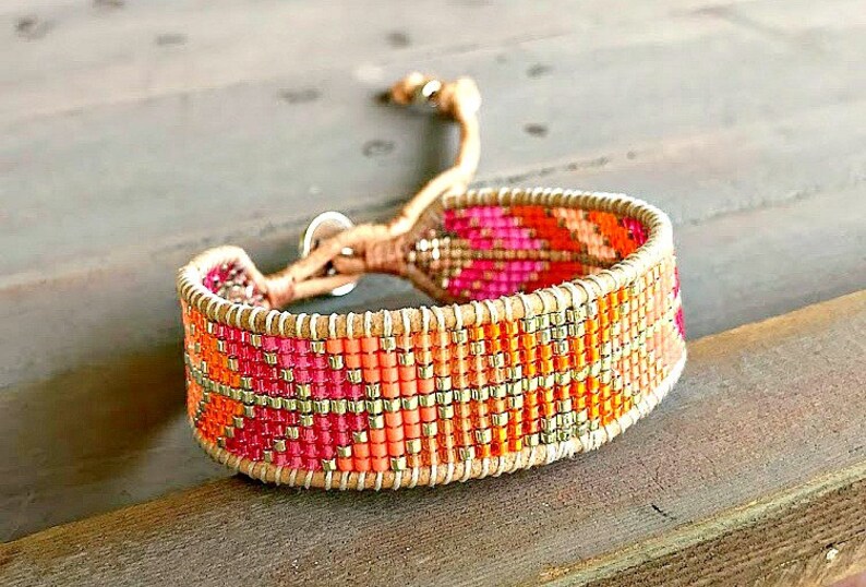 Hot Pink and Orange Loom Woven Arrow Beaded Friendship - Etsy