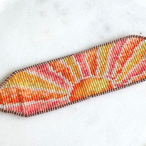 Bright Sunshine Bead Loom Woven Leather Trimmed Cuff Bracelet - Etsy