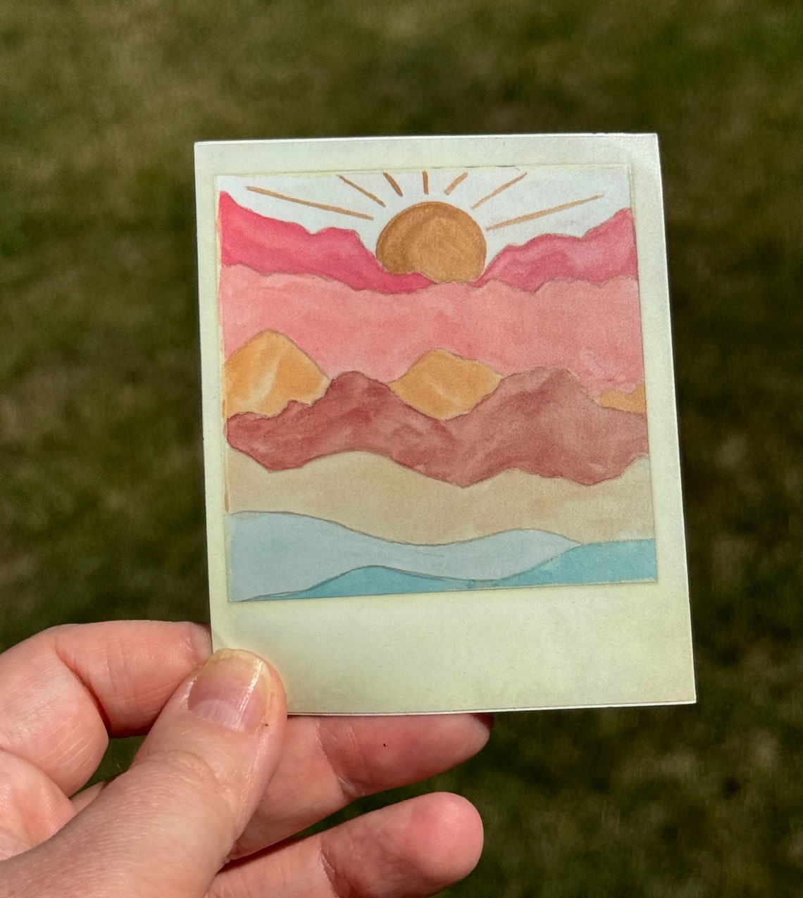 Painted Colorful Mountain Landscape Watercolor Polaroid Waterproof ...