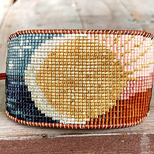 Sun and Moon Bead Loom Woven Leather Trimmed Cuff Bracelet - Etsy