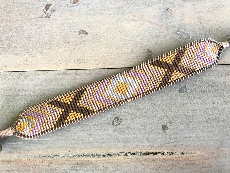Lilac and Tan Bead Chevron Loom Woven Cuff Bracelet beaded | Etsy